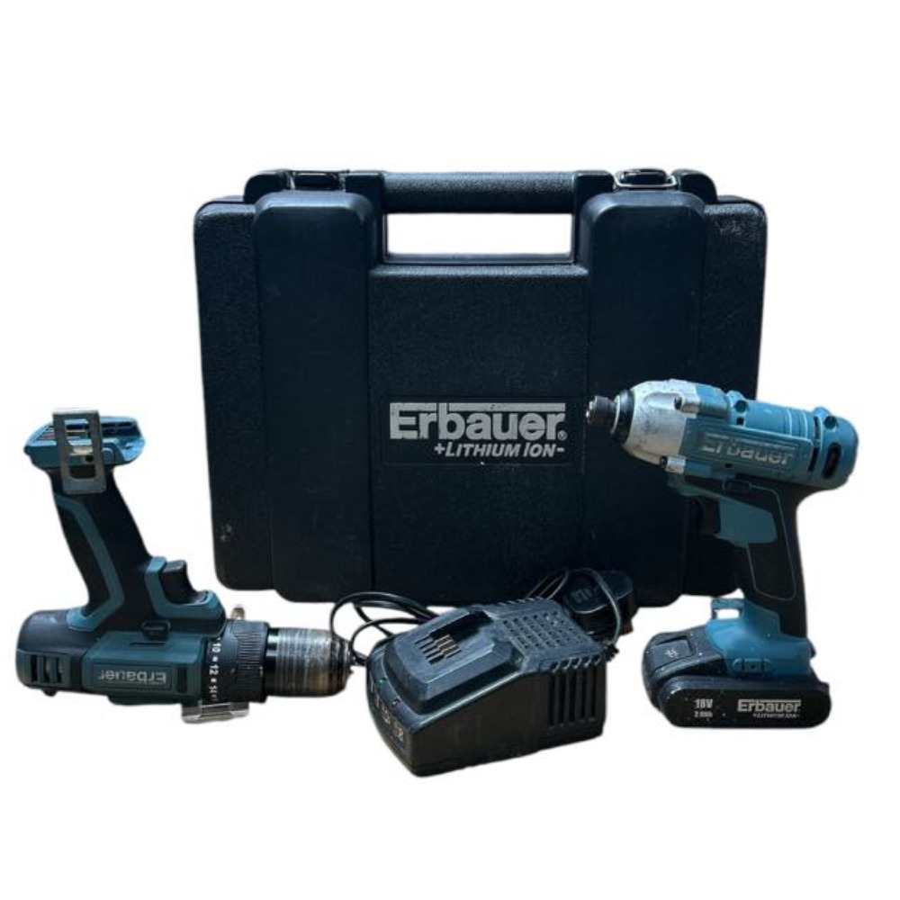 Pre-owned Erbauer ERI744COM & ERI604IPD Cordless Set w/Case - Own4Less